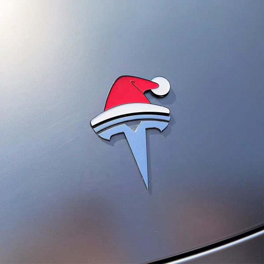 Tesla Christmas Emblem Santa Hat Stickers – 3D Waterproof Holiday Deco ...