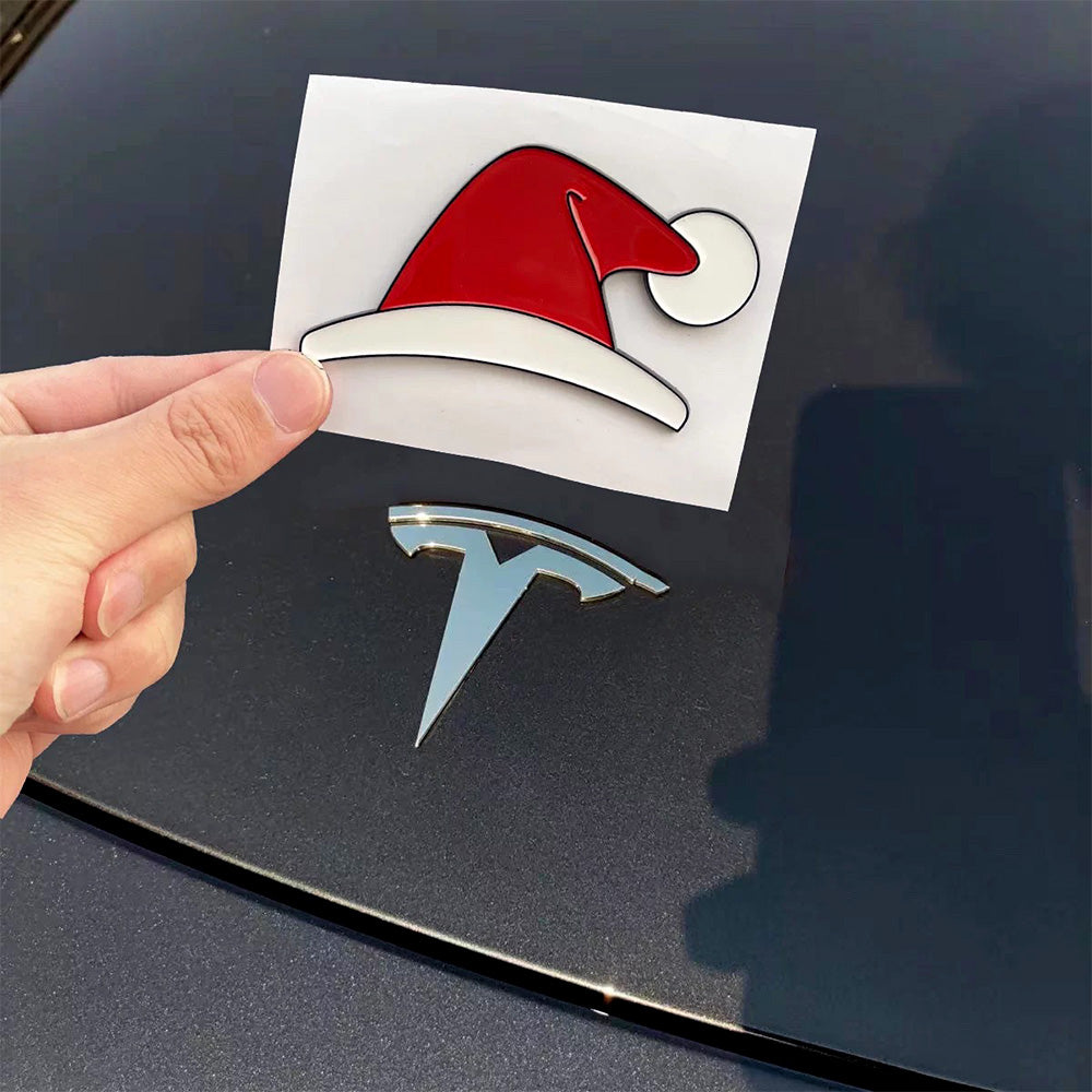 Tesla Christmas Emblem Santa Hat Stickers – 3D Waterproof Holiday Deco ...